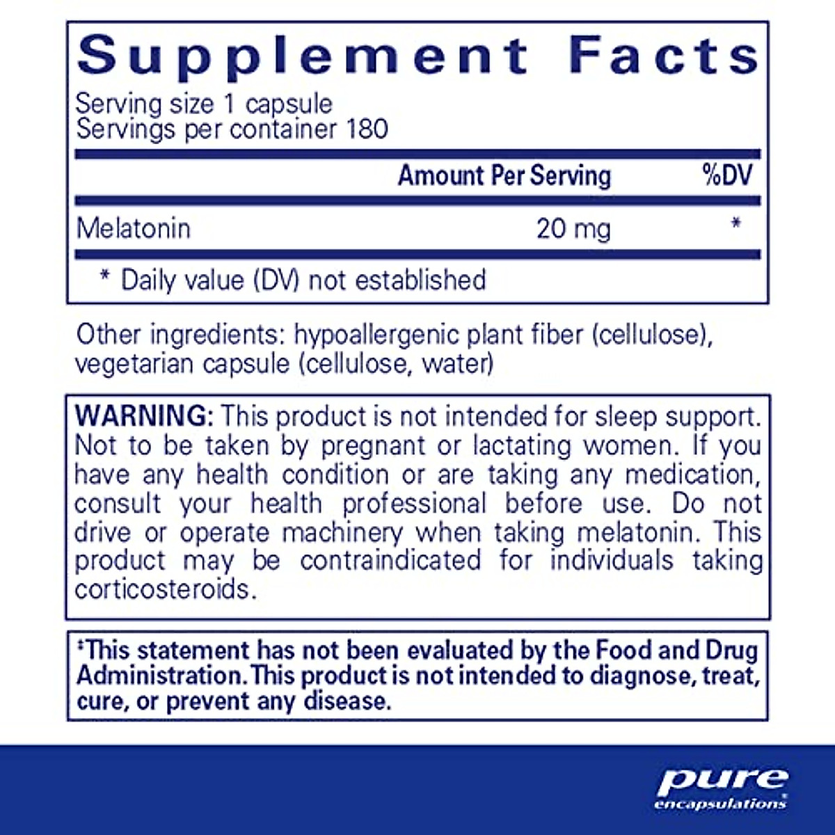 Pure Encapsulations Melatonin 20 mg | Supplement to Support Natural Sleep Cycles, Cells, and Tissues* | 180 Capsules