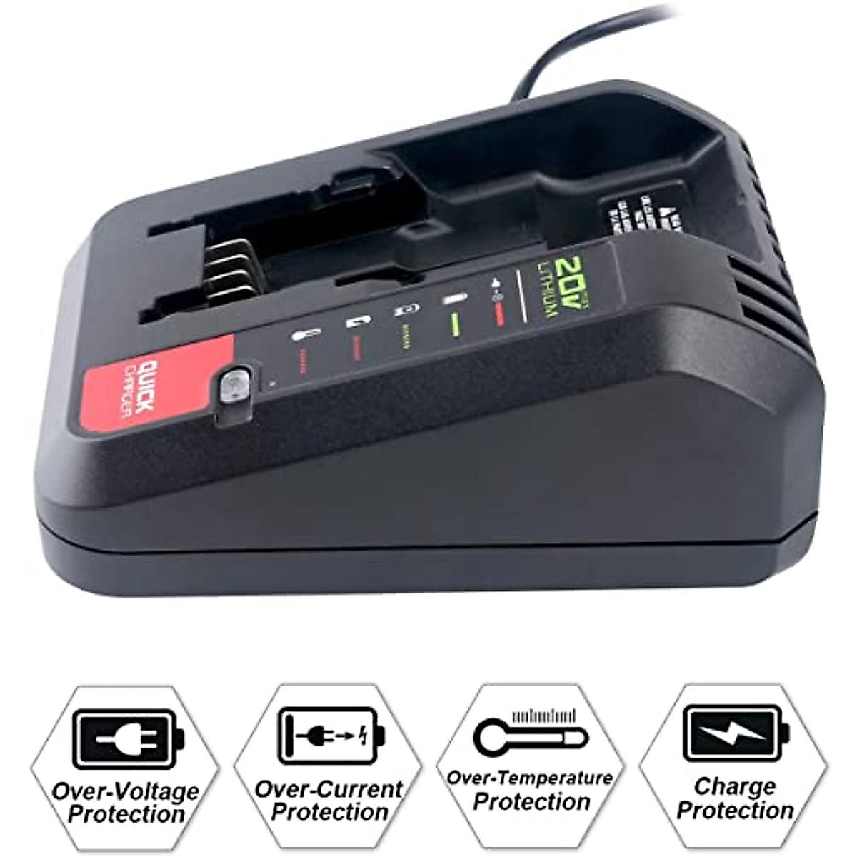 PCC692L 20V MAX Lithium Battery Charger Replacement for Porter-Cable 20V Lithium Battery PCC685L PCC680L PCC681L PCC682L Black Decker LCS1620 20V Lithium Battery LBXR20 LBX4020