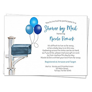 Baby Shower by Mail Invitations for Boy Customizable Mailbox Invites with Envelopes (12 Count)