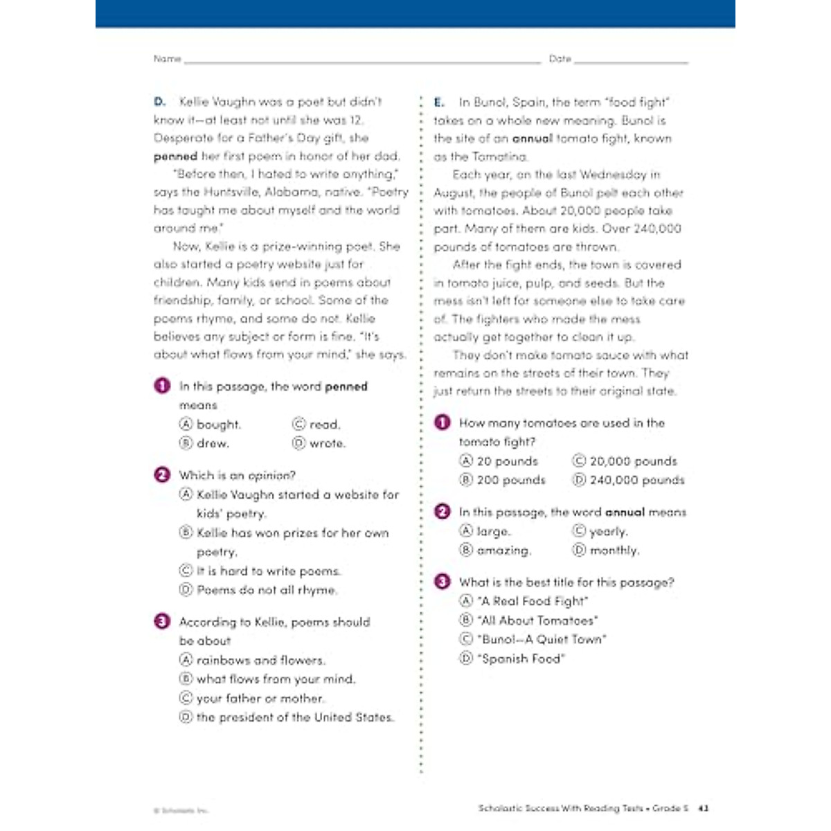 Scholastic Success with Reading Tests Grade 5 Workbook