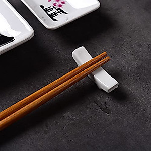 Panbado 8 pcs Sushi Plate Set, Porcelain Sushi Sets Japanese Style, Gift Box Include 2 X Sushi Plates(240 ml), 2 X Dip Bowls(60 ml), 2 X Chopstick Rest, 2 Pairs of Bamboo Chopsticks