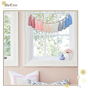 DrCor Pink and Blue Yarn Tassel Garland Preppy Boho Bunting Banner Wall Hanging Decor for Classroom Back to School Nursery Party Kids Bedroom Baby Shower Decoration