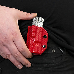 Clip & Carry Kydex Multitool Sheath for LEATHERMAN FREE P4 - Made in USA (Multi-tool not included) EDC Multi Tool Holder Holster Cover (Red Carbon Fiber)
