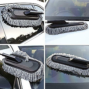 Removable Telescopic Car Wax Drag Nano Fiber Car Wash Brush Car Dusting Tool Car Mop Wax Dash Duster Exterior Interior Cleaning Kit Car Duster 1 Pcs Set (Multicolour)