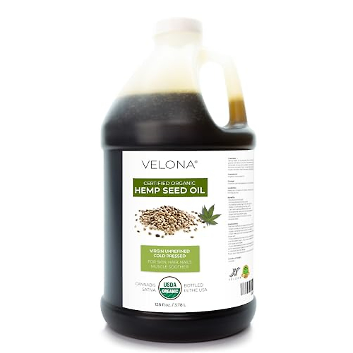 velona Hemp Seed Oil USDA Certified Organic - 1 Gallon / 128 Fl Oz | 100% Pure and Natural Carrier Oil | Unrefined, Cold Pressed | Hair, Body, Face & Skin Care | Use Today - Enjoy Results