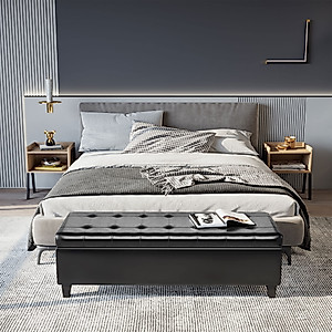 HOMCOM 51" Ottoman Storage Bench, Faux Leather Storage Chest with Lift Top, Tufted Ottoman with Storage for Living Room, Entryway, Black