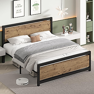Catrimown Queen Bed, Metal Bed Frame with Strong Steel Slat Support, Heavy Duty Platform Bed with Headboard, Black, Under Bed Storage, No Box Spring Needed