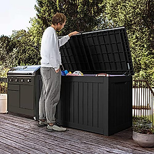 Devoko XXL 230 Gallon Resin Large Deck Box Waterproof Outdoor Storage Box Loackable for Patio Furniture Cushions, Toys and Garden Tools(230 Gallon, Black)