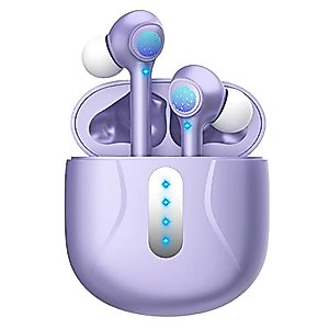 Wireless Earbuds Bluetooth 5.3 Ear Buds 4-Mics Clear Call ENC Noise Cancelling Earphones 30H Playtime Deep Bass Wireless Earbuds Waterproof Sport Earbud & In-Ear Headphones for iPhone Android (Purple)