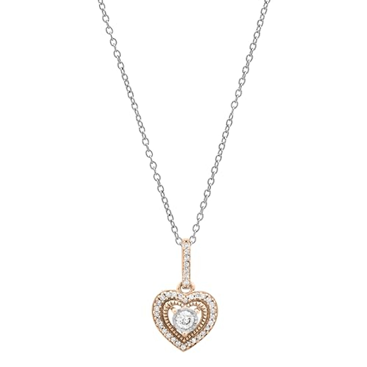 Dazzlingrock Collection 0.13 Carat (Ctw) Round White Diamond Women Double Heart Pendant with 18 inch Silver Chain in 18K Rose Gold