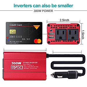BYGD 300W Power Inverter DC 12V to 110V AC with 2 Charger Outlets and Dual 2.4A USB Ports Car Converter Adapter
