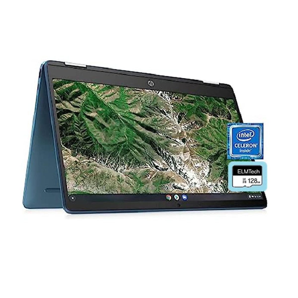 HP Chromebook X360 2-in-1 14" HD Touchscreen Light and Slim Laptop, Intel Celeron N4120 Processor, 4GB RAM, 64 GB eMMC, Webcam, Bluetooth, Wi-Fi, Chrome OS,Teal, w/ELMTech 128GB MicroCard