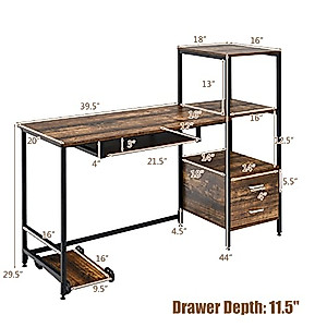 Tangkula Computer Desk with Storage Drawers & Shelves, 55.5 Inch Industrial Home Office Desk with Keyboard Tray & CPU Stand, Study Writing Desk, Laptop Workstation PC Desk for Small Space