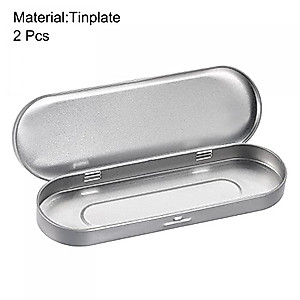 uxcell Metal Tin Box, 2pcs 6.89" x 2.36" x 0.71" Rectangular Empty Tinplate Storage Containers with Hinged Lids, Silver Tone