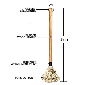 18 Inch Grill Basting Mop Wooden Long Handle with 4 Extra Replacement Heads for BBQ Grilling Smoking Steak