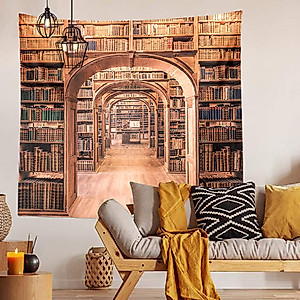 Library Bookshelf Tapestry Books Bookcase Wall Hanging Decor Indian Mandala Bohemian Hippie Trippy Large Tapestry for Bedroom Living Room Dorm(80x60 Inch)