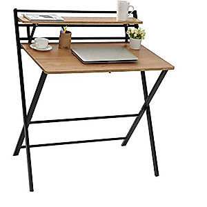 OKBOP Computer Desk with Shelves, Folding Simple Wooden Laptop Tables for Home, Modern Economic Small Student Writing Desk with Storage Shelf Under Desk (Wood)