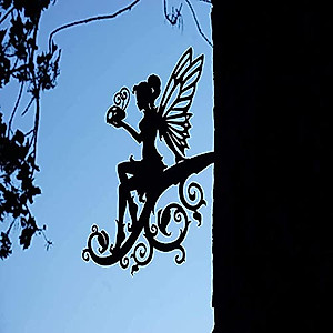 Outdoor Decor Metal Art Fairy Silhouette Sculpture Garden Lawn Backyard Tree Ornaments