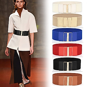 6 Pieces Women Wide Belt Elastic Cinch Waistband Stretchy Dress Waist Belt with buckle for Ladies, One Size
