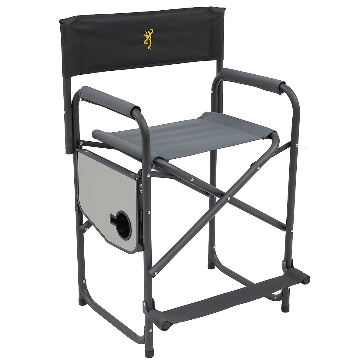 Browning Directors Chair - Outdoor Folding Chairs Made with Durable Fabric and Sturdy Aluminum/Steel Frame, with Extra Tall Seat and Flip-Down Footrest, Plus, Charcoal/Gray