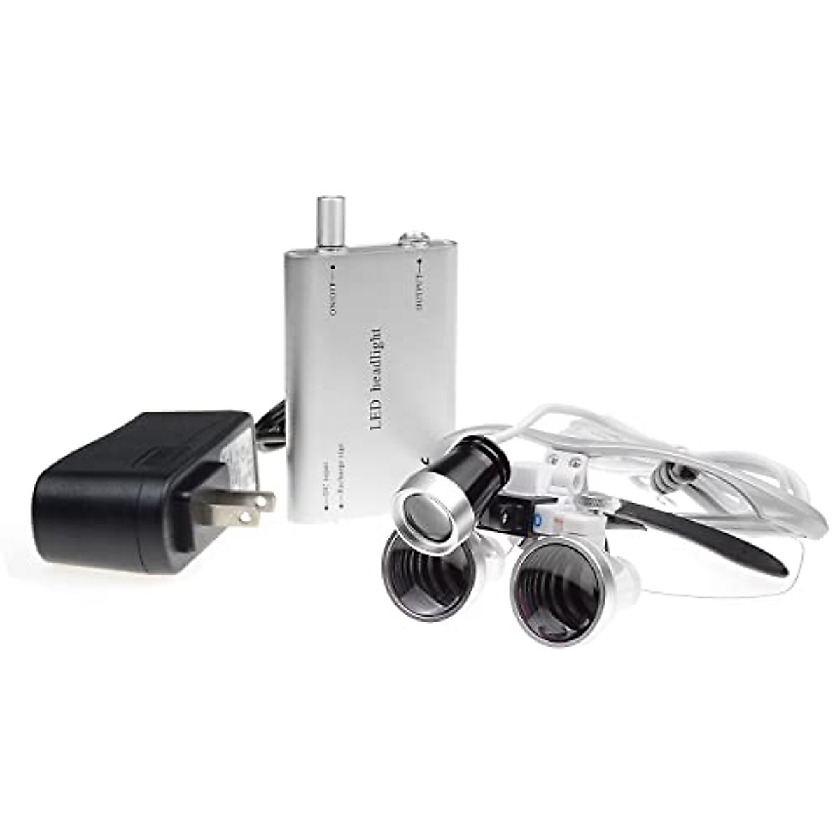 SuperElight 3.5X 420mm Working Distance Surgical Binocular Loupes Optical Glass with LED Head Light Lamp+Aluminum Box Silver