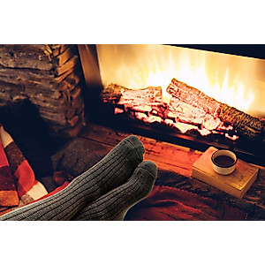 Luxury Thermal 80% True Merino Wool Socks-Over Calf, For Boots, Hiking,Ski &Home Black Gray