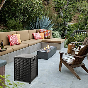 Cecarol Propane Tank Cover Table Hideaway Table for Gas Fire Pits for 20 lbs Propane Tank Outdoor Gas Tank Storage Side Table for Gas Fire Pit Gas Grill Griddle Propane Stoves(Brown)