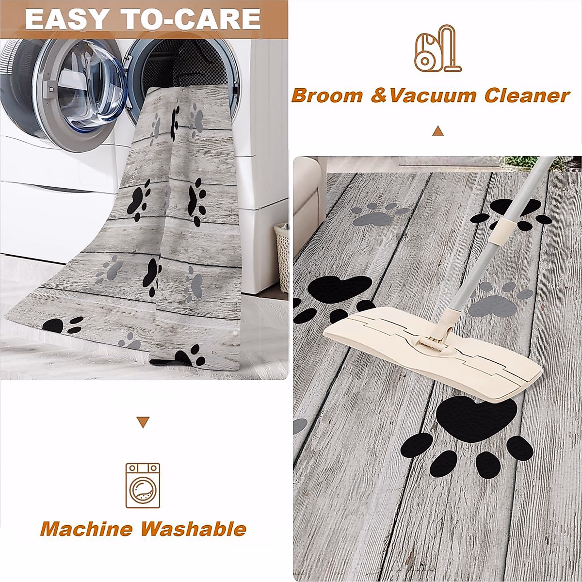 JELAIXO Cartoon 3'x2' Rug - Dog Paw Prints Nursery Rug, Wooden Board Durable Foldable Large Area Rugs for Kids Boys and Girls Room