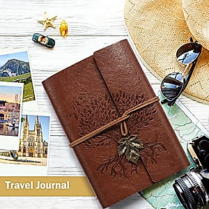Leather Journal, Leather Notebook, Travel Journal for Women Men, Vintage Journal for Writing, Lined Pages Refillable Notebook, 6 Ring Binder A6 Diary with Pockets, Leather Gift for Traveler, 3pcs