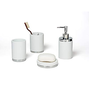 Roselli Trading Company 4pc - Hotel Bath Bathroom Accessory Set - Toothbrush Holder, Tumbler, Soap Dish, and Lotion Pump