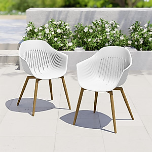 Grand patio Outdoor Dining Chairs Set of 4 Indoor Outdoor Modern Recycled Plastic Dining Chair, Rust Free Frame, Woodgrain Legs, Whale Modeling Design for Kitchen, Dining (Light Gray)