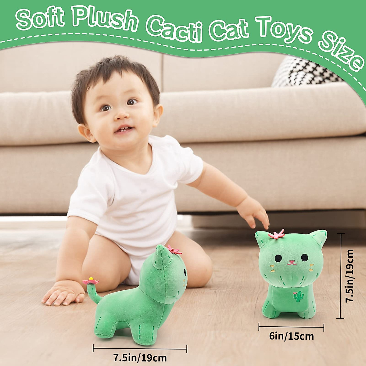 Leokawin Stuffed Toy Cat Plush Pillow, Kawaii Cacti Flower Cat, Green Plush Toy, Home Decor, Kids Boys Girls Gifts