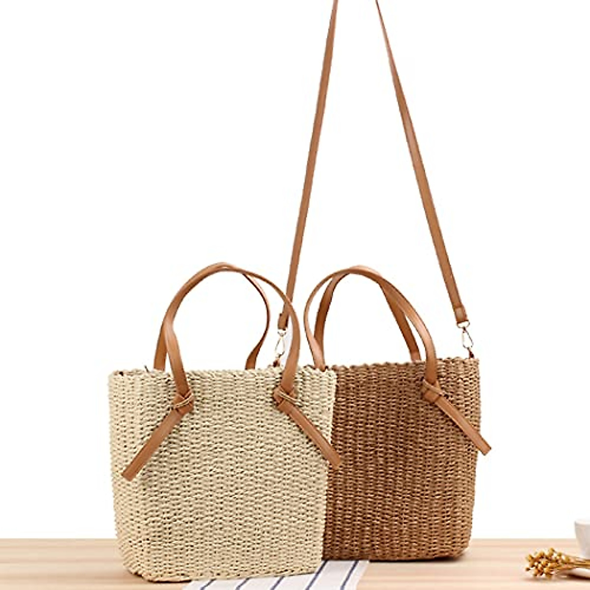 H.S.G.K Women's Summer Handbag Casual Multifunctional Shoulder Bags Straw Handbag Ladies Vintage Square Basket