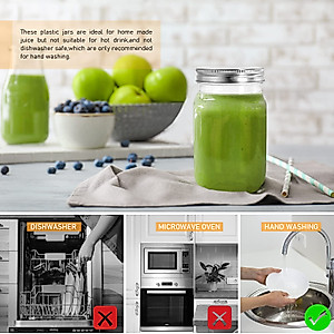 FIREBOOMOON 6 Pack 16 Ounce Clear Plastic Mason Jars Containers With Screw Sealing Metal Tinplate Lids,Refillable Empty PET Plastic Slime Candy Storage Jars Containers for Home Kitchen Art Craft