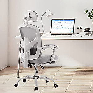 Ergonomic High Back Office Chair with Lumbar Pillow and Retractable Footrest, Mesh Office Chair with Padded Armrests and Adjustable Headrest, Swivel Rolling Chair, Height Adjustable
