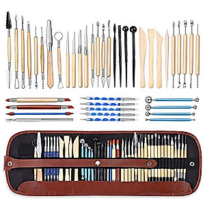 ISSEVE Pottery Clay Sculpting Tools 43Pcs Double Sided Ceramic Clay Carving Tool Set with Carrying Case Bag for Beginners Professionals School Student Pottery Modeling Smoothing