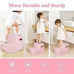 2 Step Stool for Kids -2 Pack, Toddler Two Step Stool for Potty Training, Bathroom, Kitchen, Anti-Slip Sturdy Safety Bottom HeightWidth (Pink)