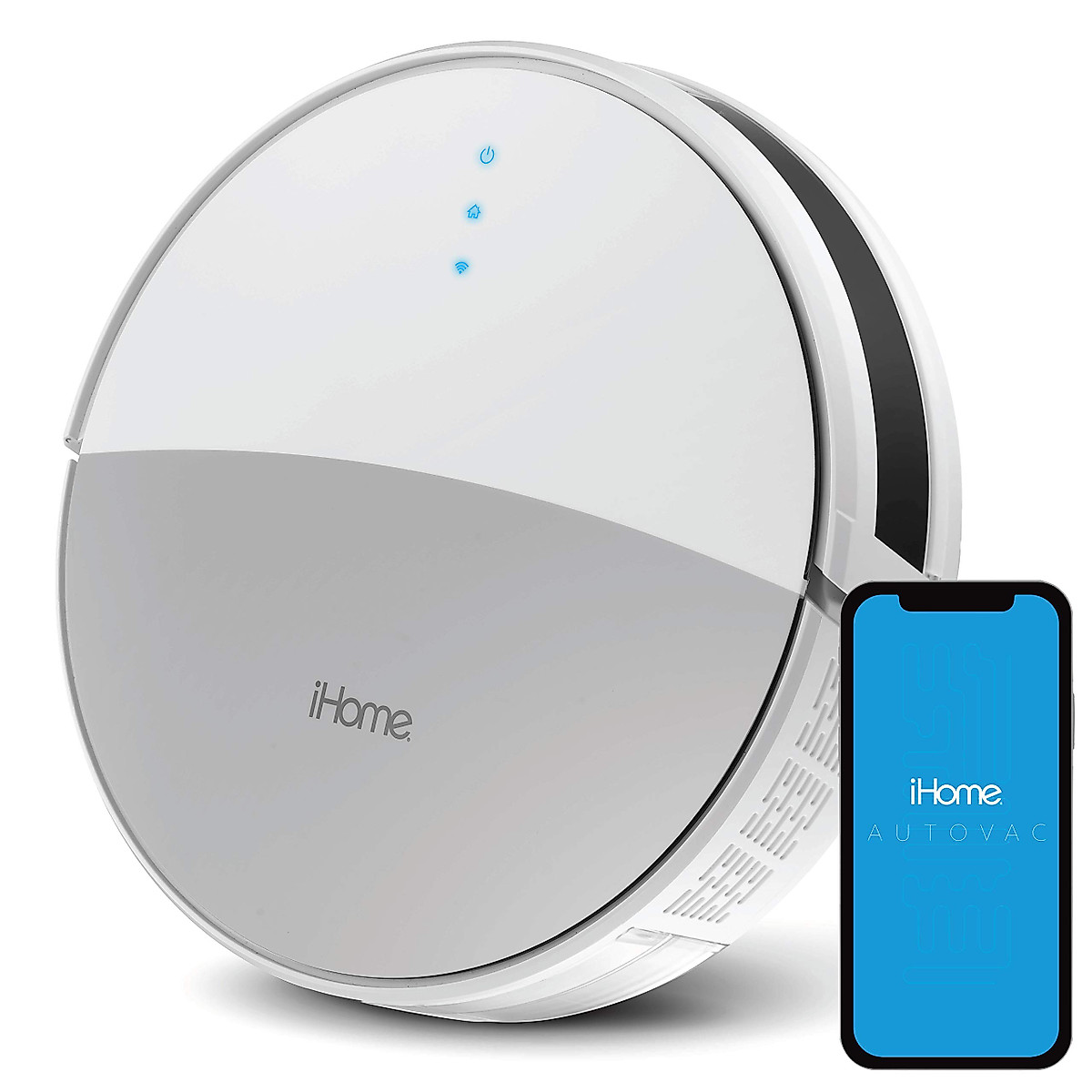 iHome AutoVac 2-in-1 Robot Vacuum + Mopping Enabled with Mapping HomeMap Navigation, 2000pa Suction Power, HyperDrive Technology for Pet Hair, Alexa/Google and App Control (Eclipse White)