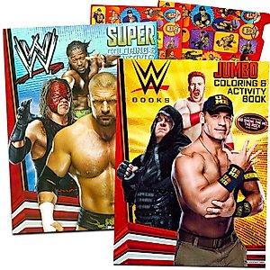 WWE Coloring Book and Posters Ultimate Set ~ 2 Wrestling Coloring Book with Games, Puzzles, Posters, Coloring Activities and 50 WWE Stickers (WWE Party Supplies)