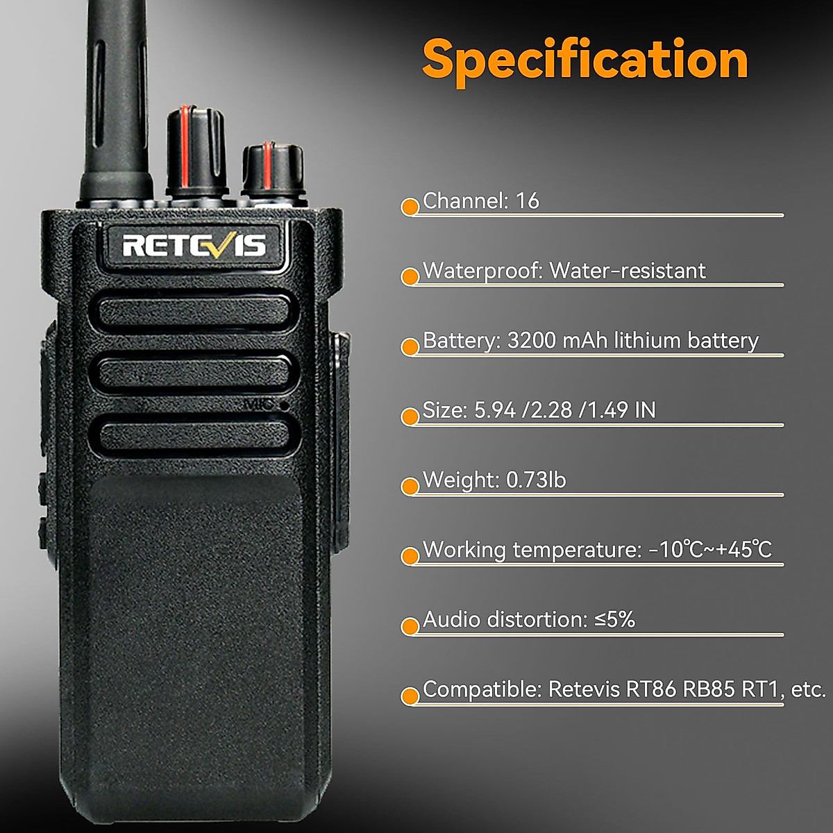 Retevis RT29 Military Grade Walkie Talkies, Long Range 2 Way Radio with Earpiece, 700,000 sq. ft/50 Floor Range, Dust Protected and Splashproof (IP54 Rating), Heavy Duty Two Way Radio (2 Pack)