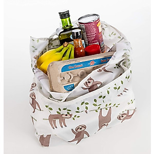 O-WITZ Reusable Grocery Bags | Vibrant Tote Bag For Groceries, Gym, Office Supplies, Beach Gear, Toys & More | Washable Design | Large Handles For Maximum Convenience | Folds Into A Small Pouch, Sloth