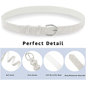 WELROG Rhinestone Belt for Women，Bling Crystal Vintage Belts Shiny Soft for Party Jeans Dresses(white-115)