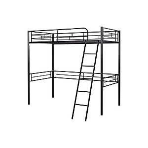 HomSof Twin Loft Metal Heavy Duty High Bunk Bed with Safety Guard Rails and Ladder, No Box Spring Needed, Black