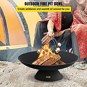VEVOR Fire Pit Bowl, 30-Inch Deep Round Cast Iron Fire Bowl, Wood Burning for Outdoor Patios, Backyards & Camping Uses, with A Stable Bowl Designed Base and A Firewood Stick, Black