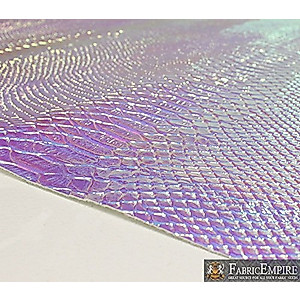 Fabric Empire Vinyl Upholstery Embossed Snake Holographic Glossy Fabric Light Blue 54" Wide Sold by The Yard