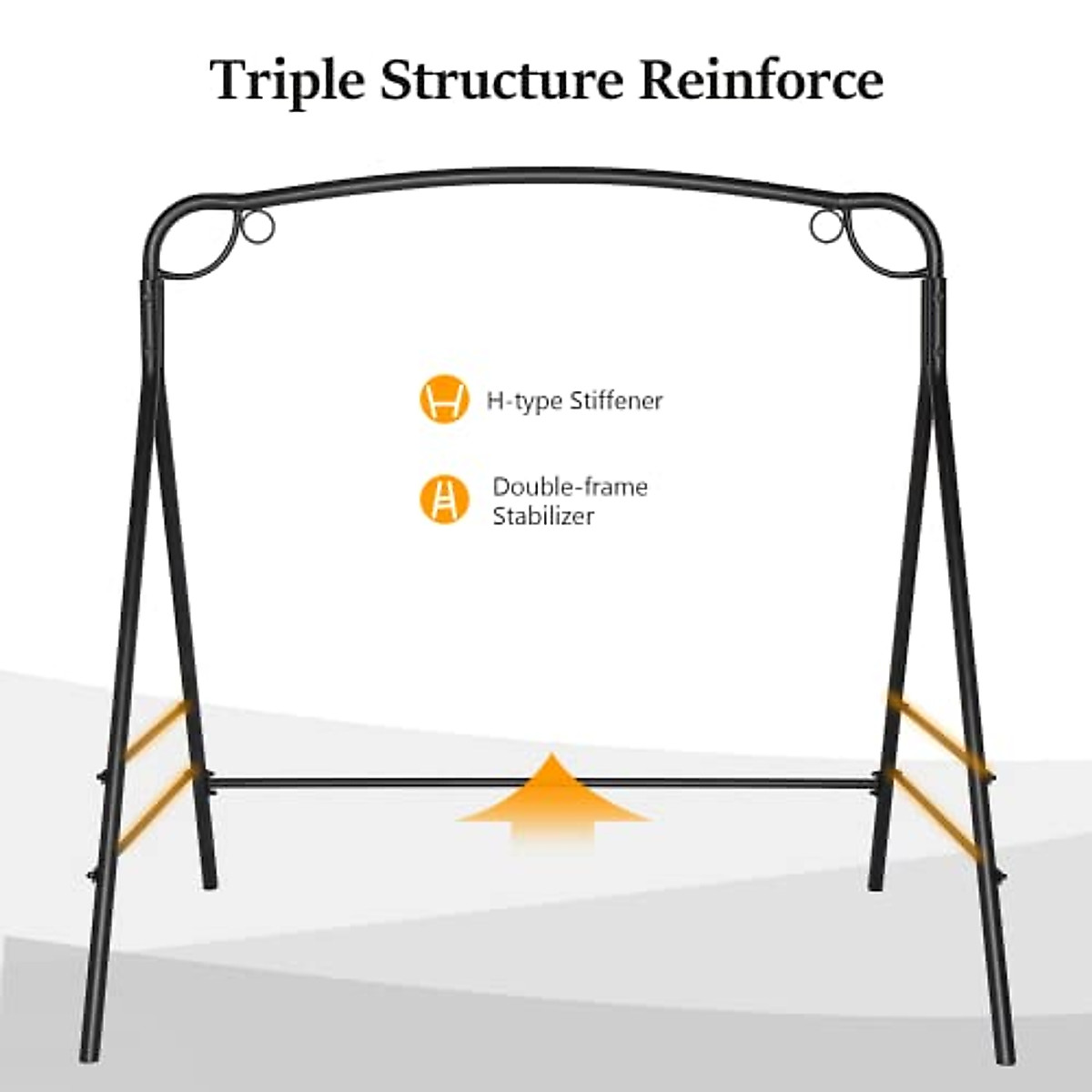 VINGLI Upgraded Metal Porch Swing Stand with Black Finish, Heavy Duty 660 LBS Weight Capacity Steel Swing Frame with Extra Side Bars, Powder Coated Hanging Swing Frame Set for Outdoors