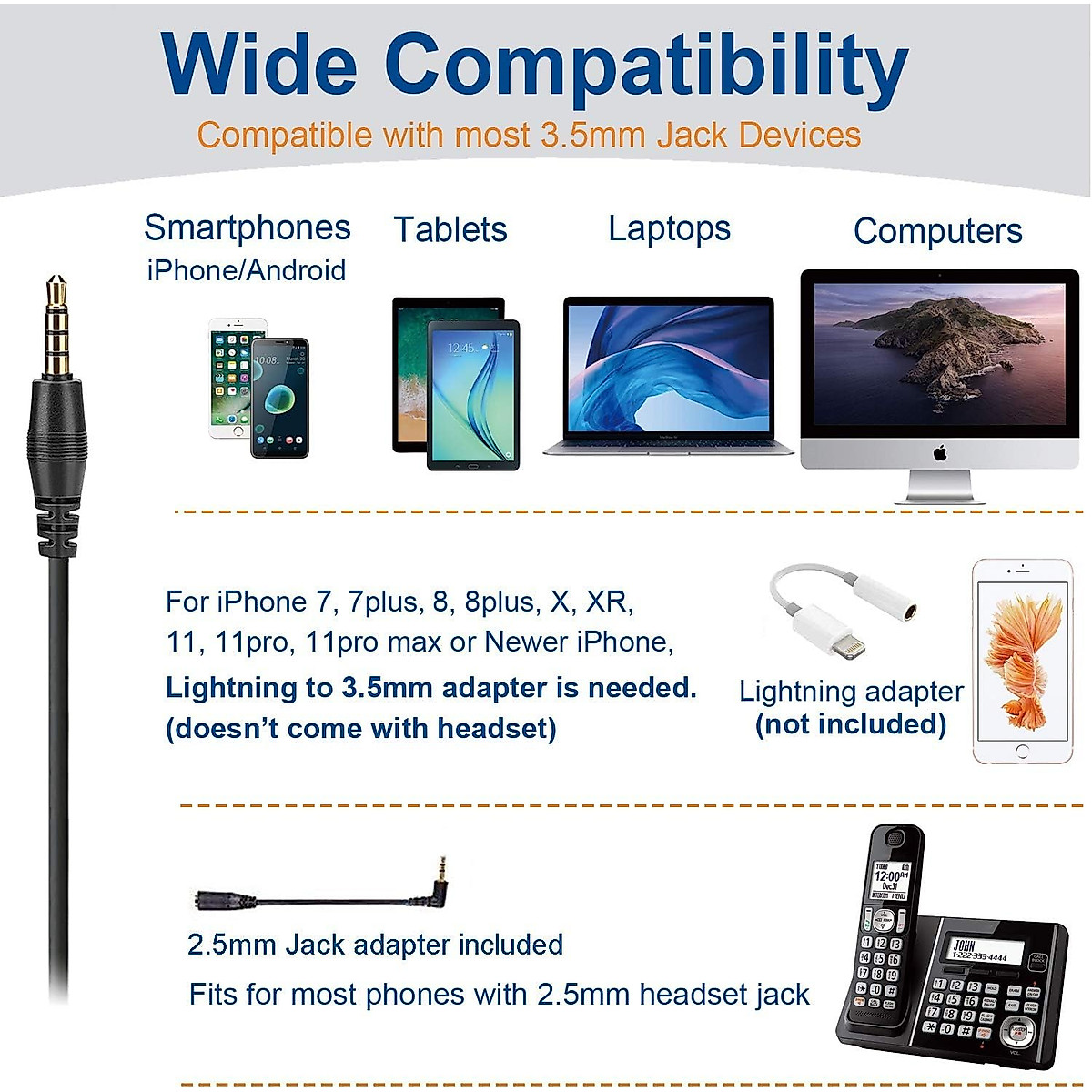 Wantek Cell Phone Headset with Microphone Noise Cancelling for PC,3.5mm Jack,Volume Control,Wired Computer Headset for Zoom Skype,for Office,Business, Call Center, Clear Chat