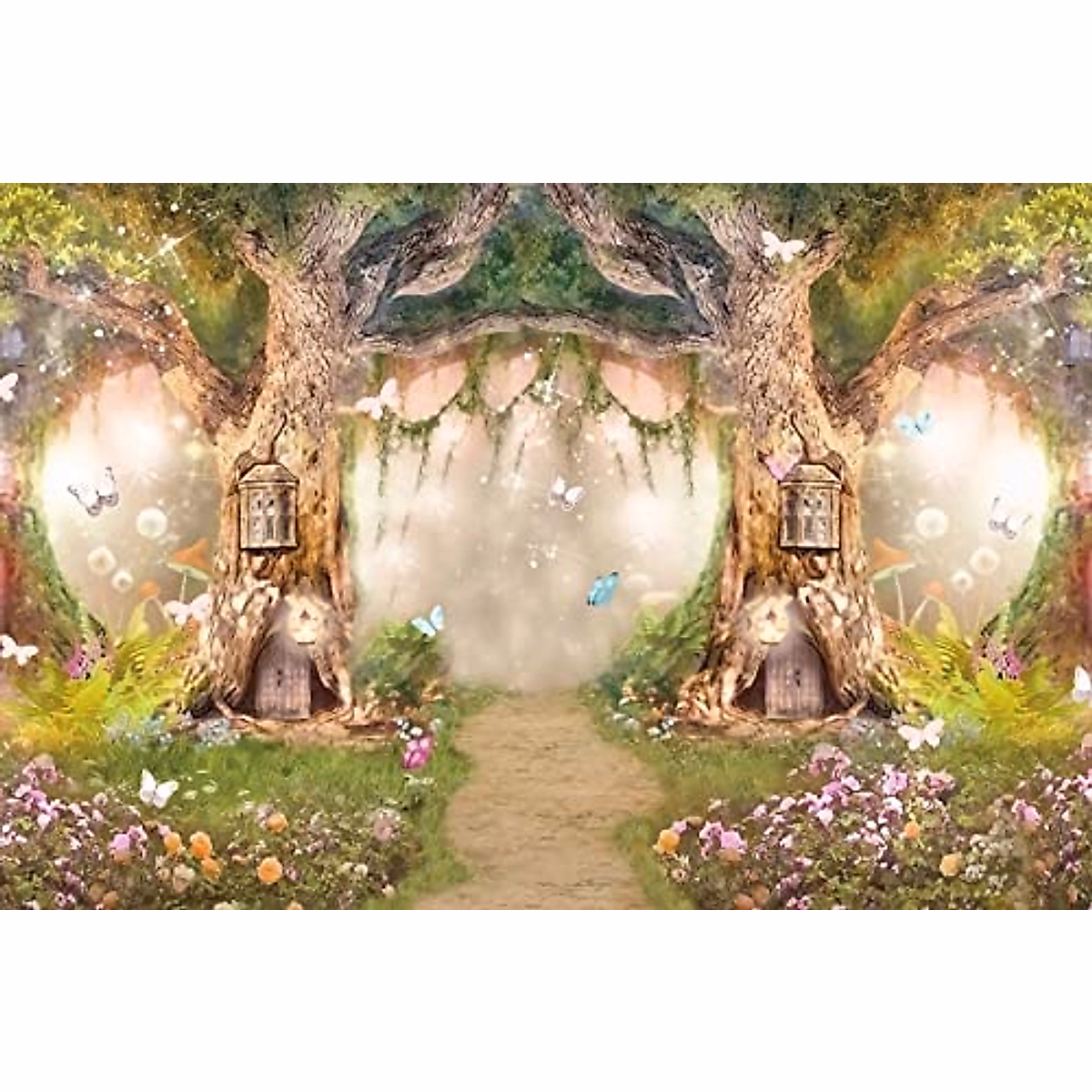 DASHAN Polyester 7x5Ft Spring Backdrop Magic Garden Fairy Tale World Grass Butterfly Wonderland Background for Kids Girl Baby Shower Birthday Party Decoration Studio Photography Banner Booth Props
