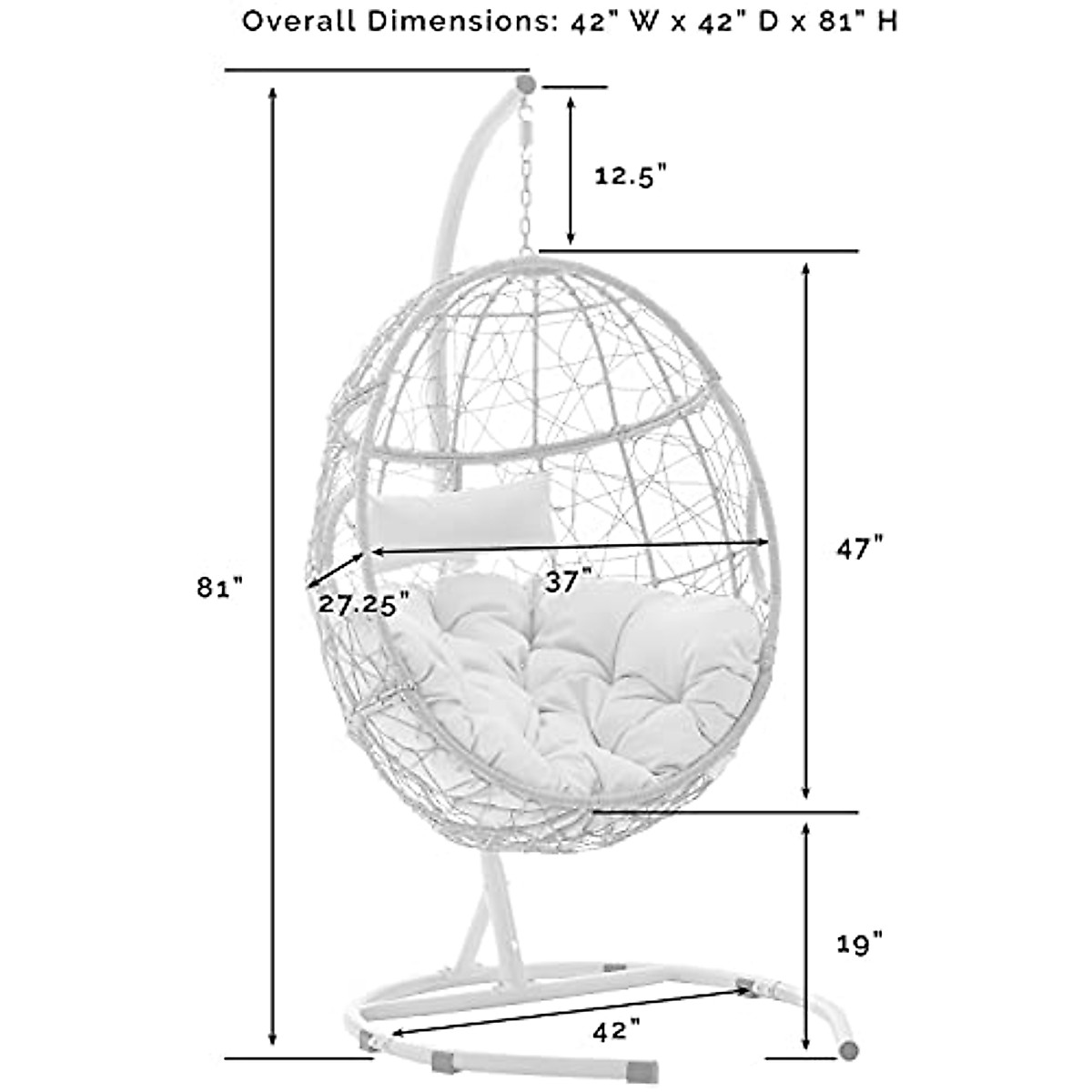 Crosley Furniture KO70230LB Cleo Indoor/Outdoor Wicker Hanging Egg Chair with Stand, Light Brown with Sand Cushions