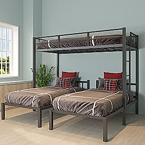 Tmosi Triple Bunk Beds, 3 Twin Bunk Beds for Kids Teens Boys Grils,Metal Heavy Duty Bunk Bed with Guardrail Ladder,Convert into 3 Twin Beds (Black)
